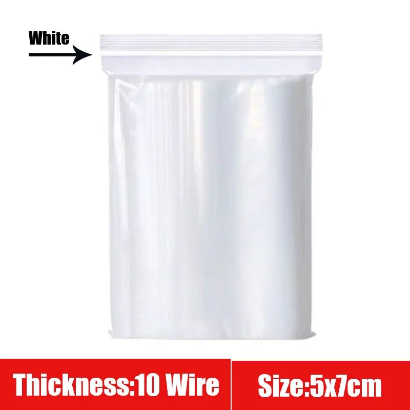 Прозрачные герметичные пакеты на молнии, пластик, 100 шт. 5x7cm 10Wire White