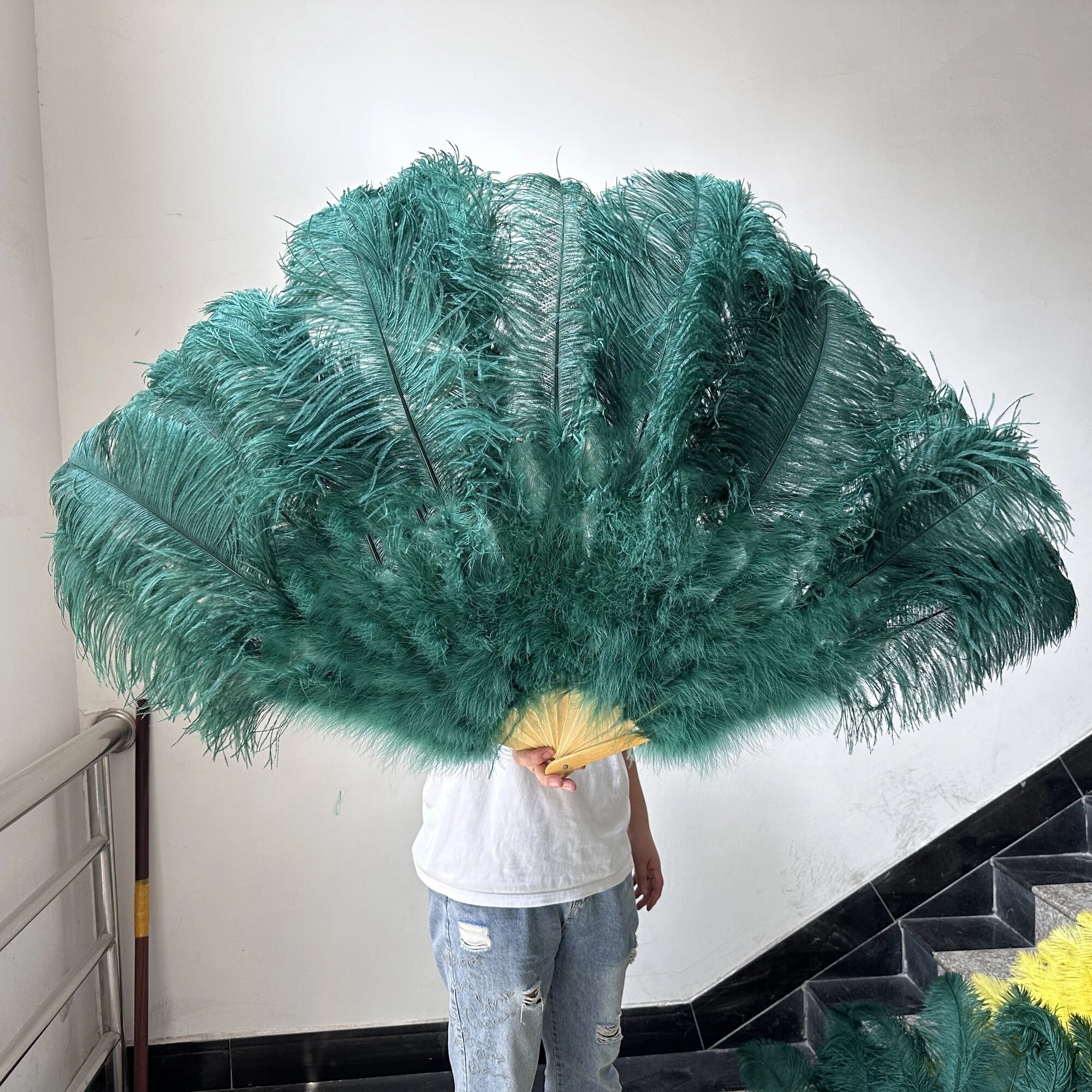 Складные розовые веера из страусиных перьев Изумрудный, Dark Green, 100CM 1PCS Right