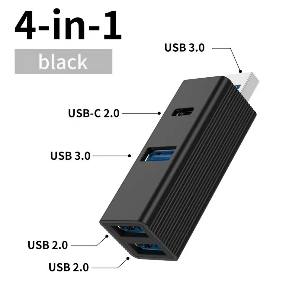 Многофункциональный USB 3.0 Хаб 4-в-1, Мини-адаптер-разветвитель, Высокоскоростной USB-C 2.0 Для ПК, Ноутбуков, Жестких Дисков