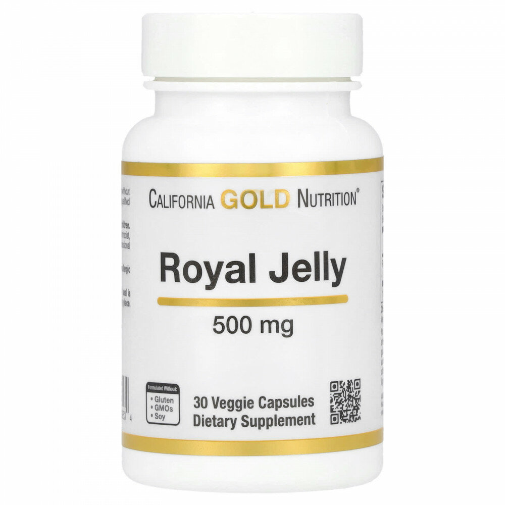 California Gold Nutrition, Royal Jelly, Маточное молочко, сублимированный концентрат, 500 мг, 30 растительных капсул