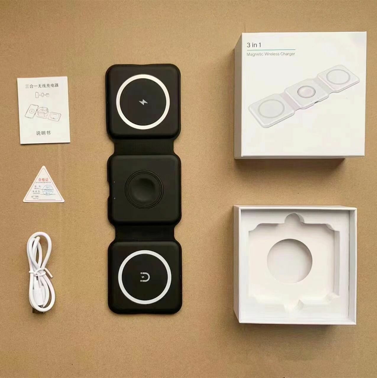 Беспроводная зарядка, док станция 3 в 1, складная зарядная станция для iPhone, Apple Iwatch и AirPods с MagSafe, цвет черный