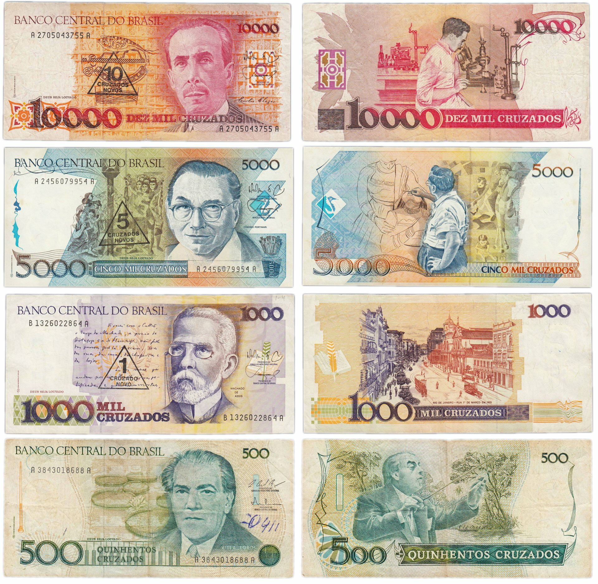 Бразилия набор из 4 банкнот 500, 1000, 5000, 10000 крузадо 1986-1989