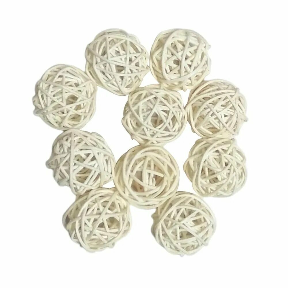 Декоративные шары из натурального ротанга, 10 шт, 3 см, для рождественской свадьбы, праздничного декора, белые