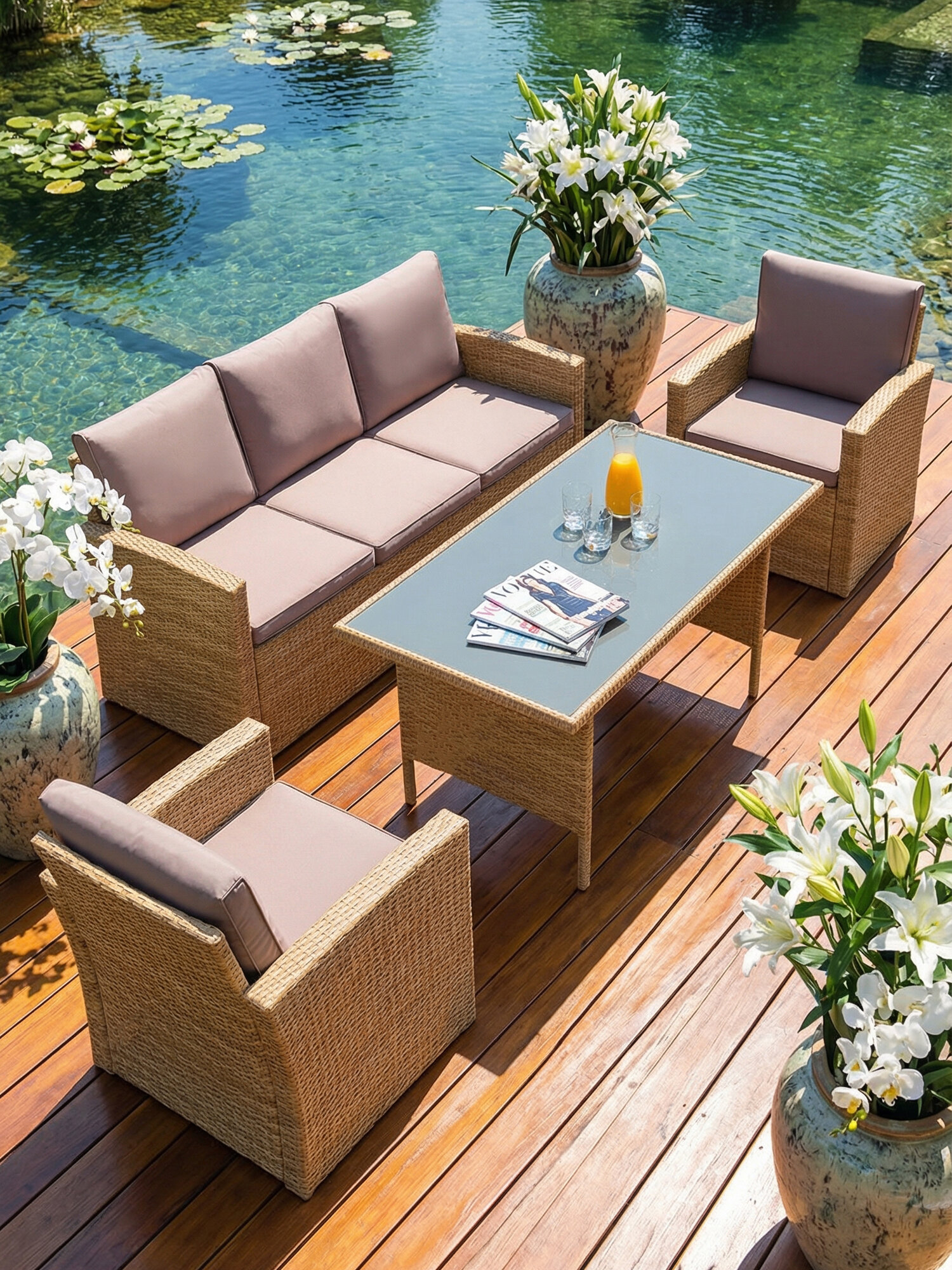 Комплект для обеда и отдыха из искусственного ротанга Палермо-5 (Palermo-5), пшеничный