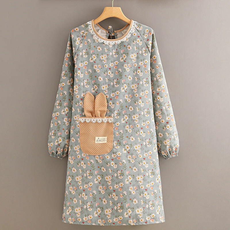 Модный женский фартук в корейском стиле из холщовой ткани с длинными рукавами, устойчивый к пятнам, дышащий, подходит для домашней кухни, приготовления пищи, обедов и в качестве рабочей одежды.