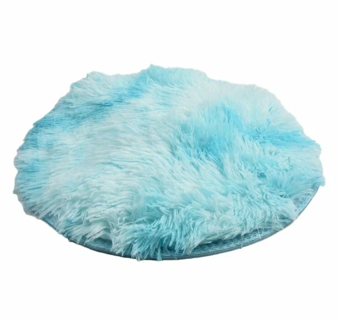 Ковер комнатный на пол круглый с ворсом в гостиную 40 см, сине-голубой цвет.