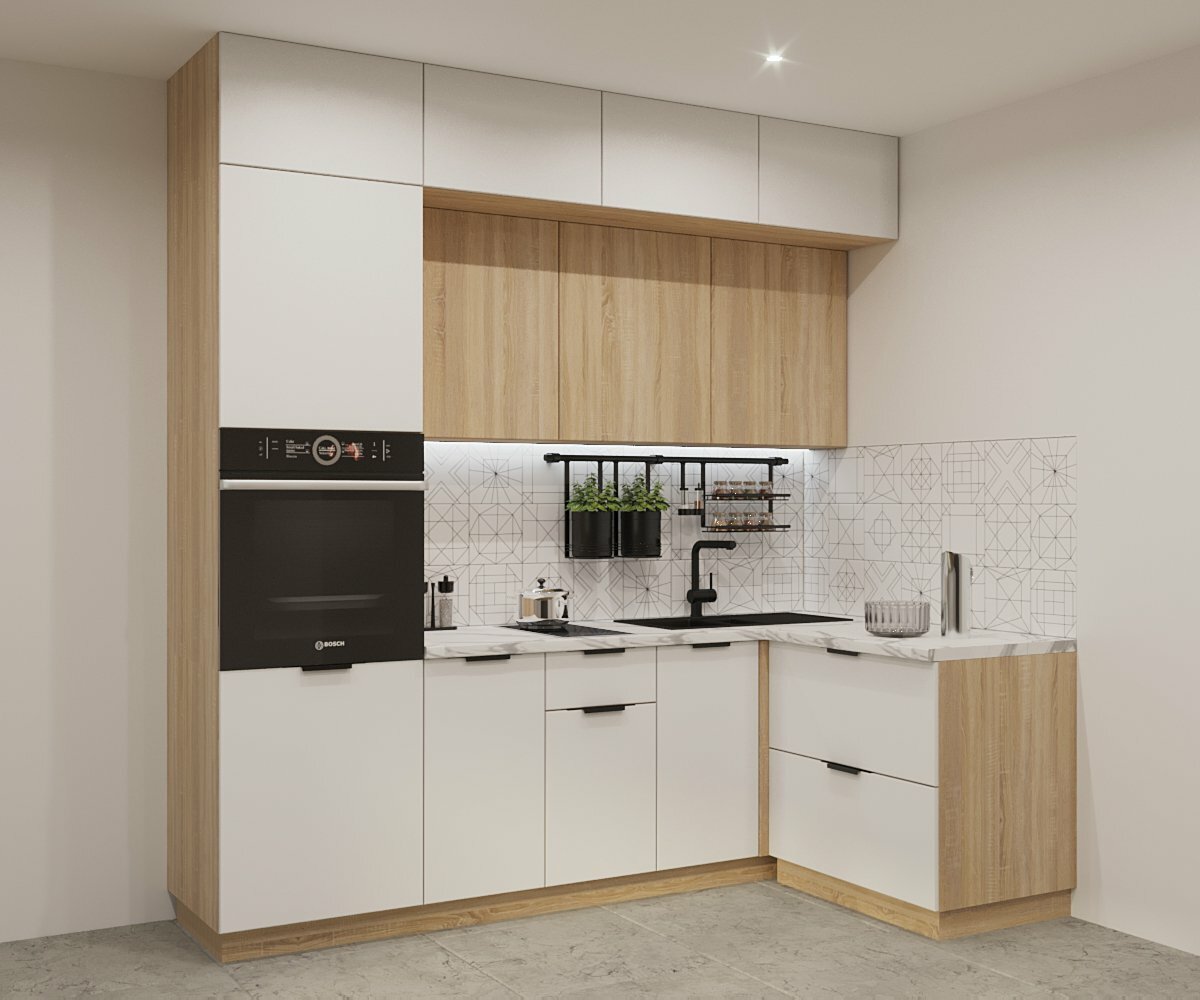 Кухонный угловой гарнитур Фаска Дуб сонома/Тальк 2300х1200 мм (арт. 7)