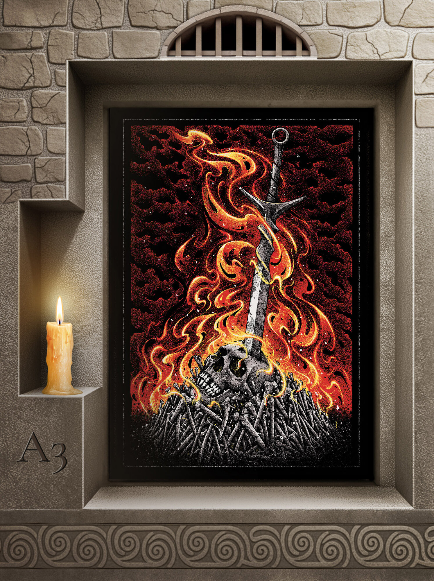 Постер Dark Souls - Плакат Дарк Соулс - "Костёр (Bonfire)" - Формат А3