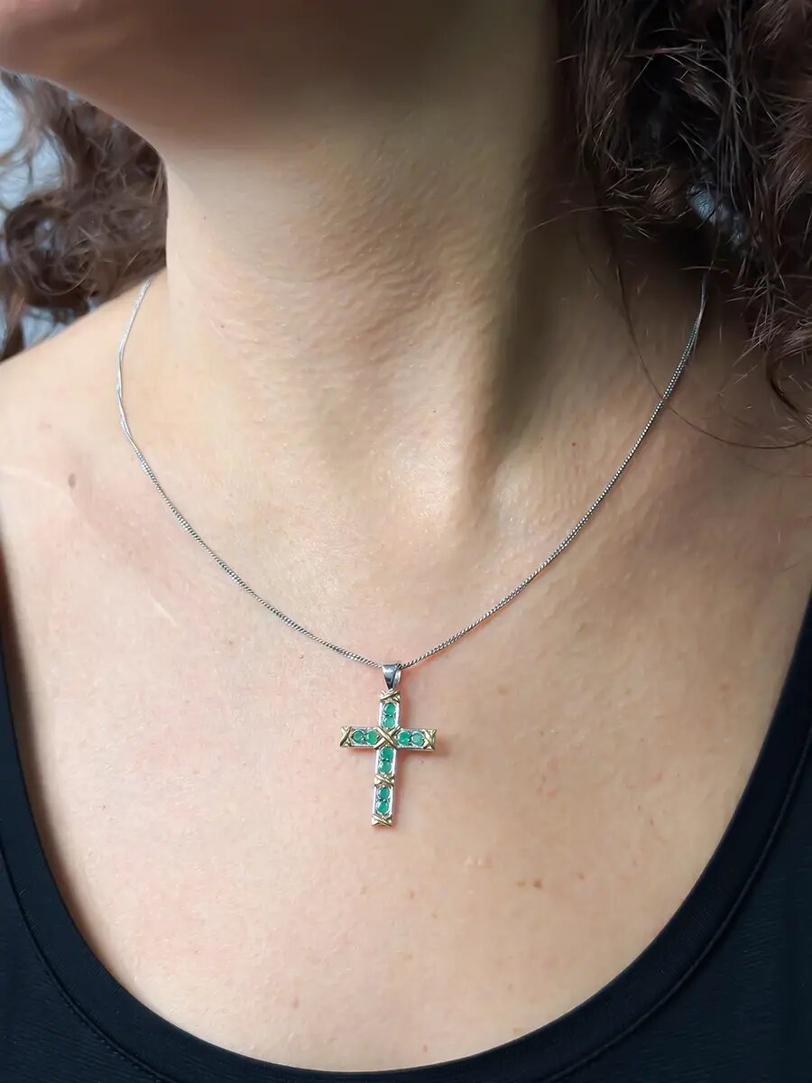 Подвеска, серебро, 925 проба, золочение, чернение, родирование, изумруд