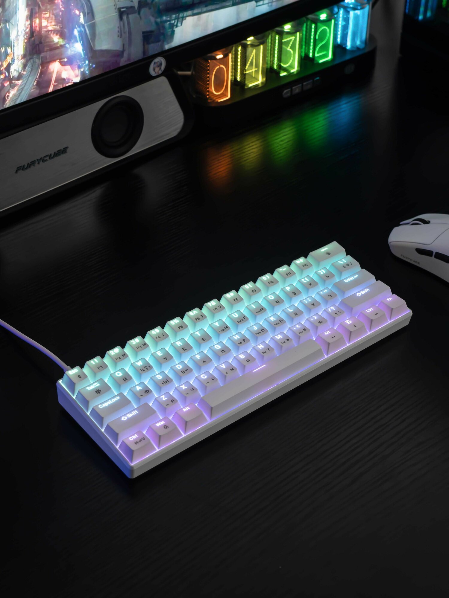 CyberLynx Игровая клавиатура проводная H61K, Red Switch, Русская раскладка, белый, прозрачный