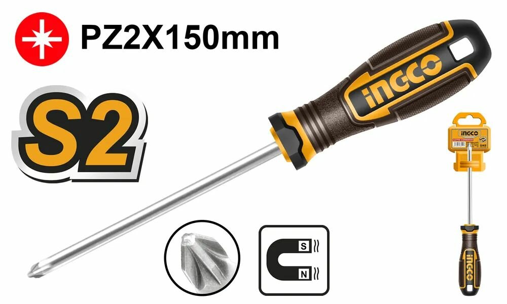 Отвертка крестовая PZ2х150 мм HSDSPZ2150 INGCO