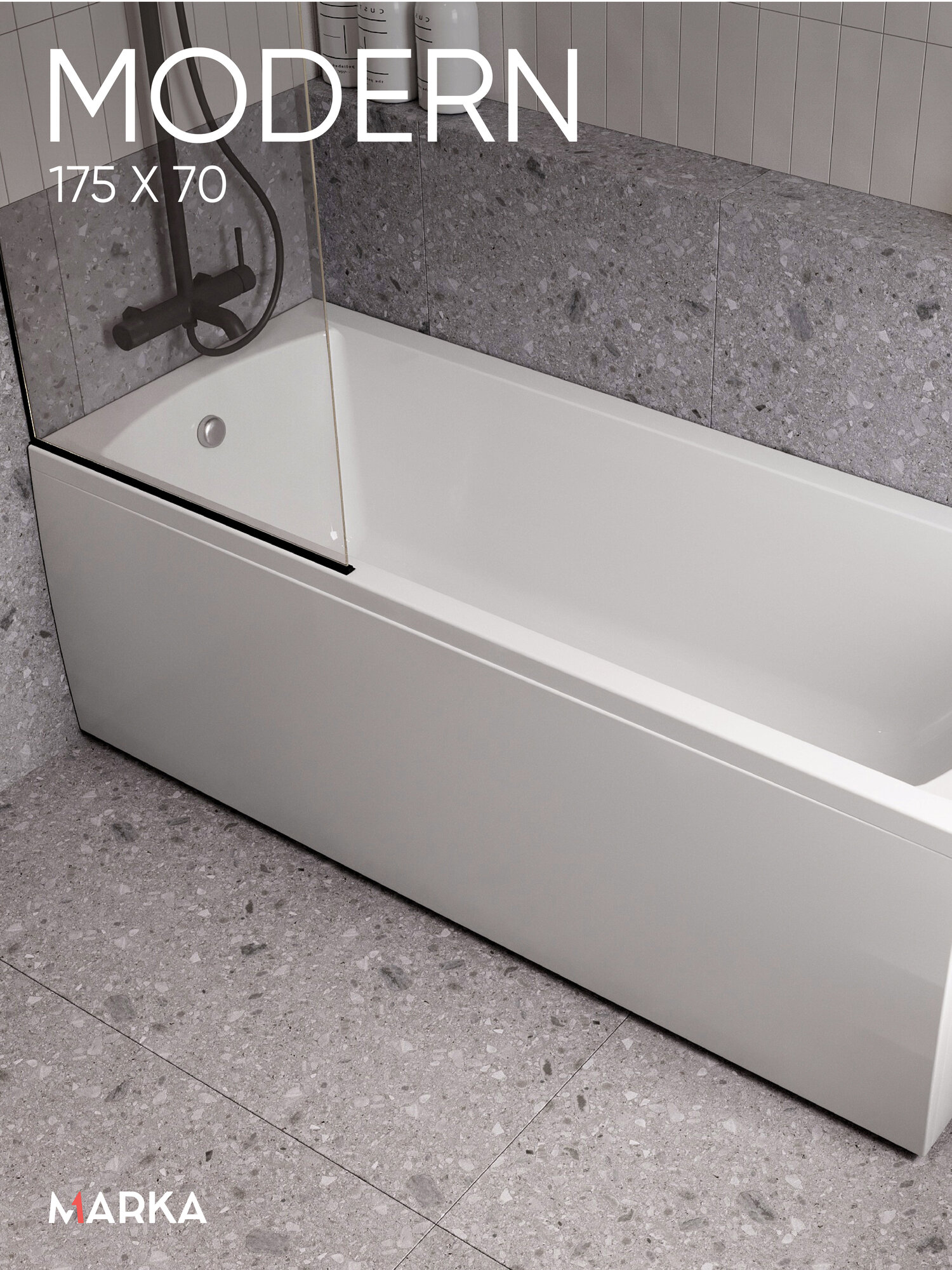 Ванна акриловая модерн 175х70 см Прямоугольная Белая, пристенная, 1МАРКА, гарантия 17 лет, арт. 01мод17570