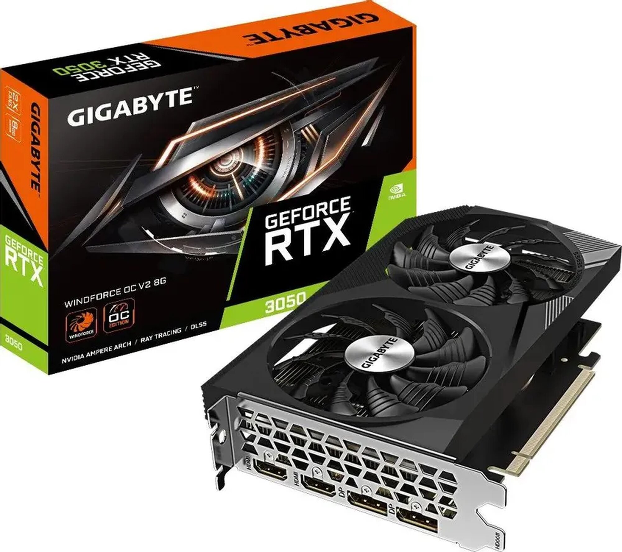 Видеокарта GIGABYTE GeForce RTX 3050 WINDFORCE OC V2 8G (GV-N3050WF2OCV2-8GD)