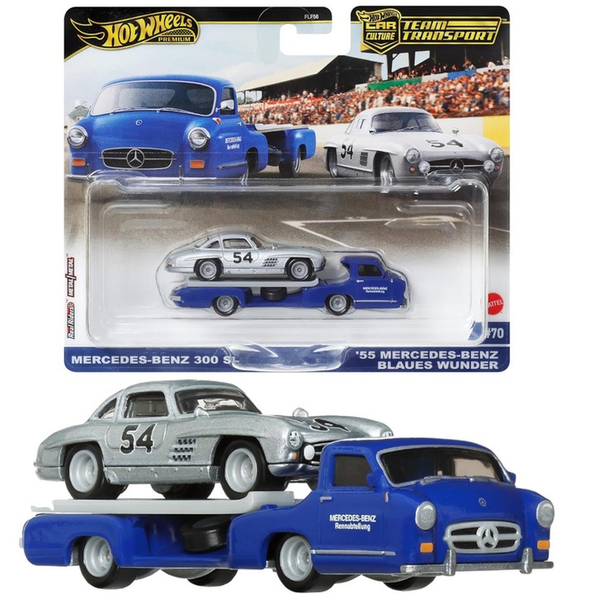 Игрушечный транспорт Hot Wheels Team Transport - Набор Mercedes-Benz 300SL + 55 Blaues Wunder - Хот Вилс HRV48