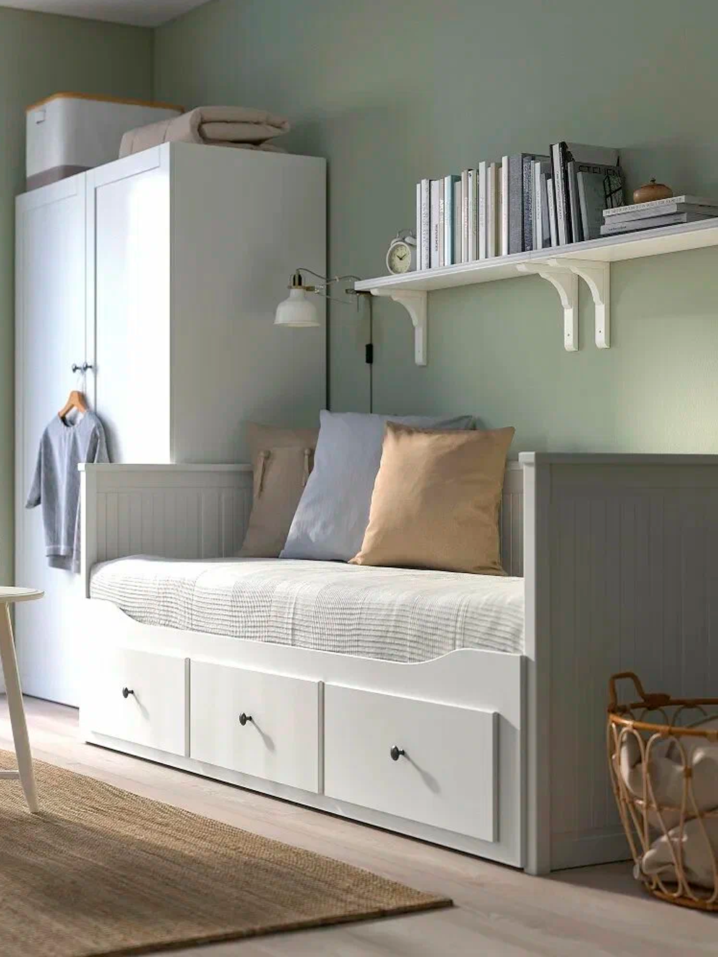 Кровать-тахта выдвижная двуспальная с ящиками Кантри (Хемнэс), 80х200, белый