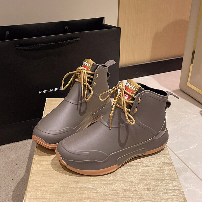 Резиновые сапоги для мужчин и женщин, резиновые сапоги на шнуровке, модные короткие нескользящие сапоги для мужчин, водонепроницаемая рабочая обувь для рыбалки, резиновые сапоги, обувь для автомойки. Размер обуви. EU:38