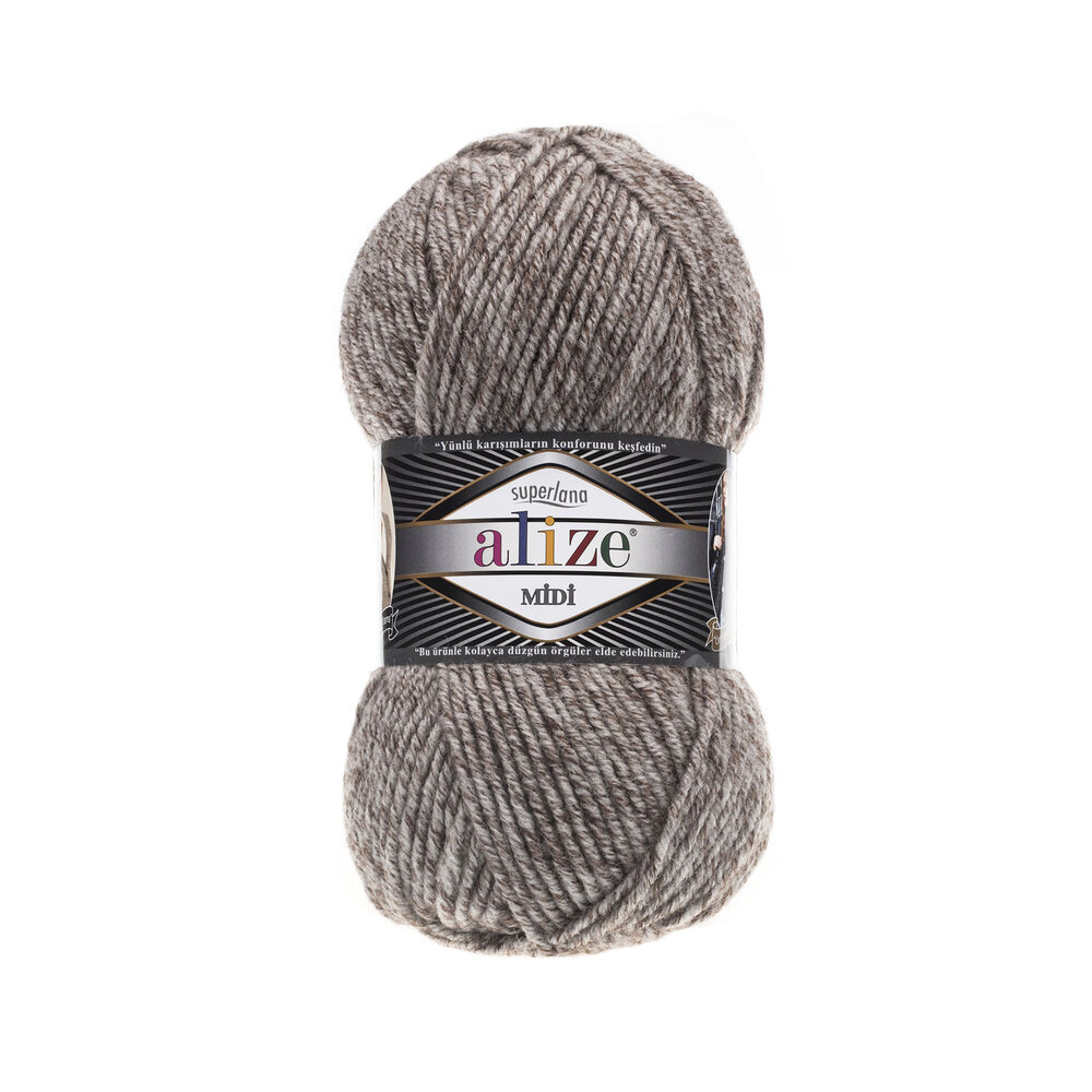 Пряжа для вязания Alize Superlana midi 803 молочно-коричневый меланж 100 гр/170 м 25% шерсть, 75% акрил