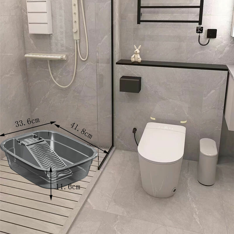 Таз для стирки со встроенной стиральной доской, большой бытовой пластиковый таз, многофункциональное ведро для стирки, утолщенный большой таз для стирки одежды.