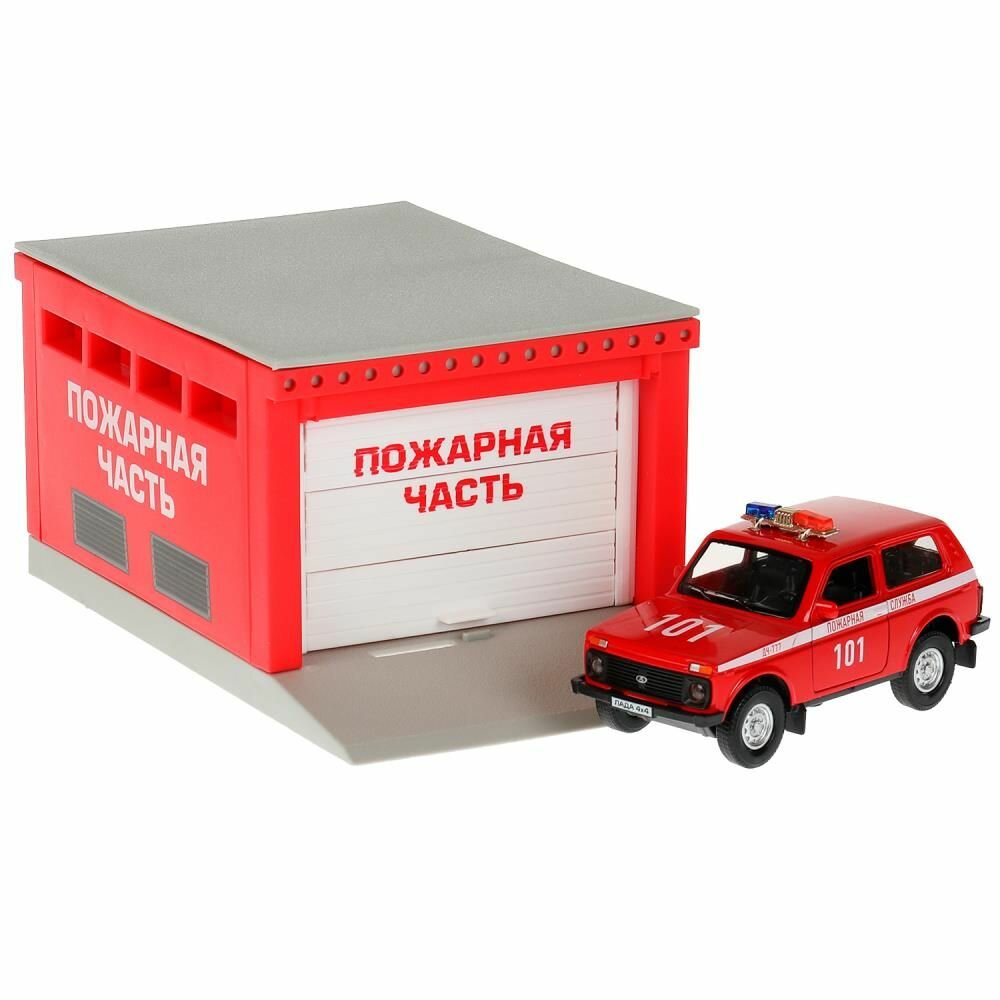 Технопарк Игровой набор Пожарно-спасательная часть , Lada 4x4