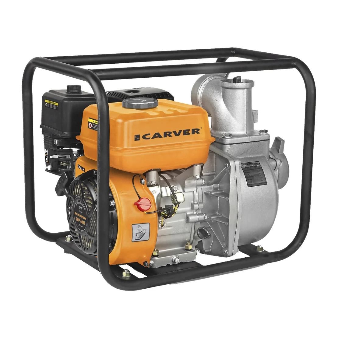 Бензиновая мотопомпа Carver CGP 6080, 7 л. с, объем двигателя 210 см³, 60000 л/час, напор 30 м, желтый