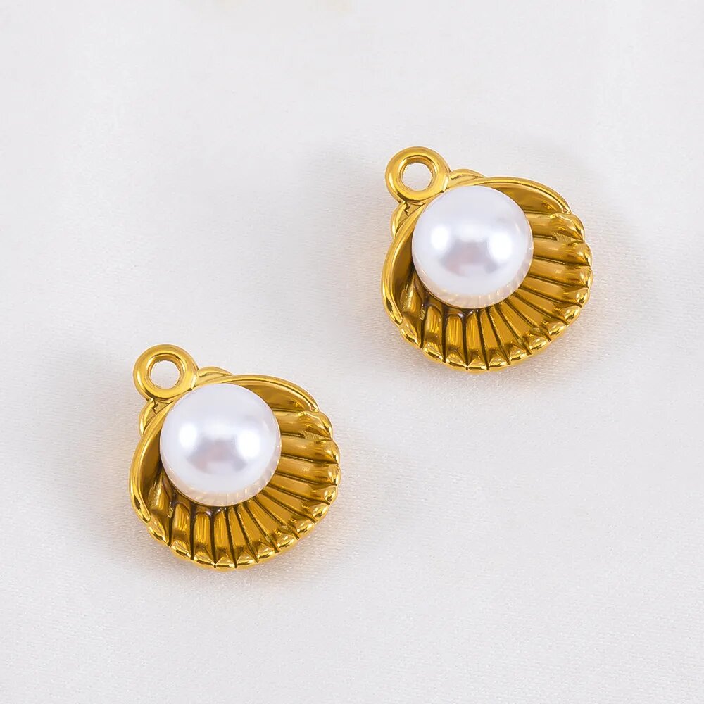 Жемчужная подвеска в виде ракушки из нержавеющей стали-2шт