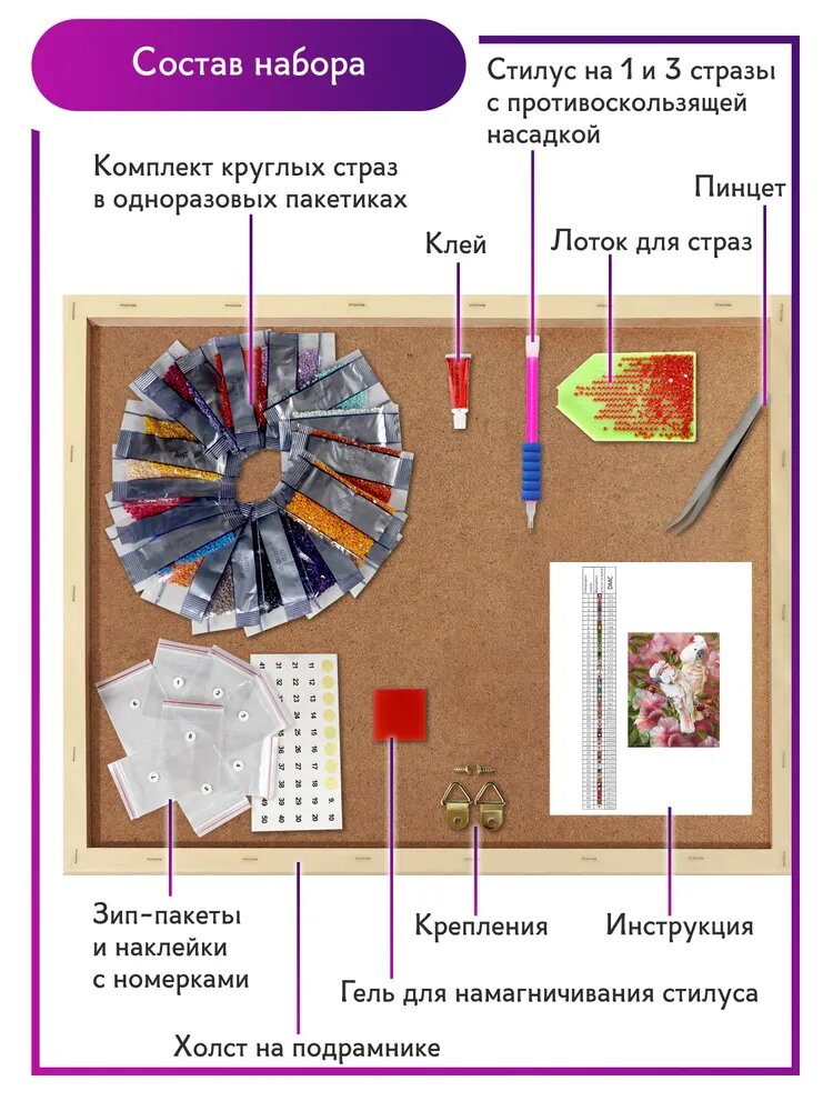 Алмазная мозаика с изображением попугаев 40x50 см на подрамнике для взрослых — фото 1
