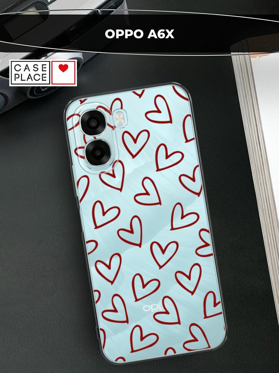 Чехол на Oppo A6x / Оппо A6x с принтом Little hearts doodles 2, прозрачный