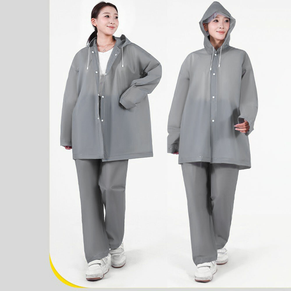 Дождевик-костюм влагозащитный из EVA, серый, куртка 68х84 см и брюки 104х24 см, многоразовый для туризма