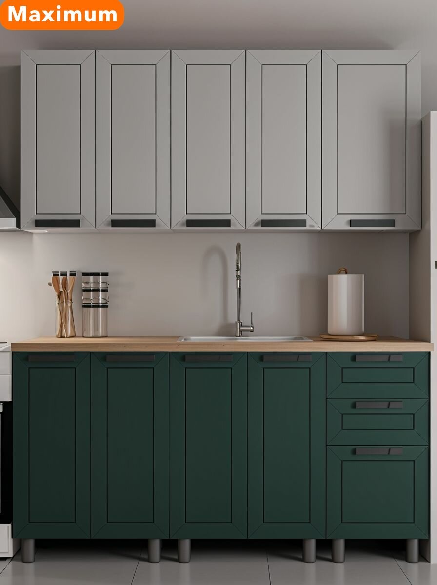 Кухня "Осака" 1,6м, темно-зеленый серый