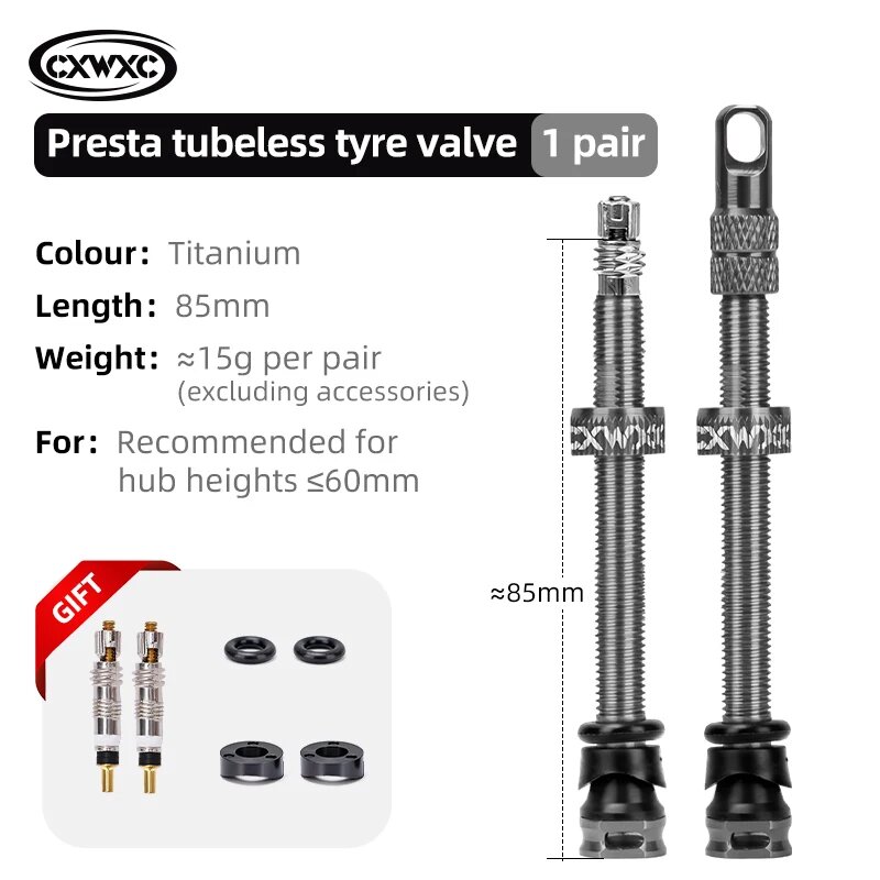 CXWXC Велосипедный бескамерный клапан Presta 45/65/85 мм 85mm Ti