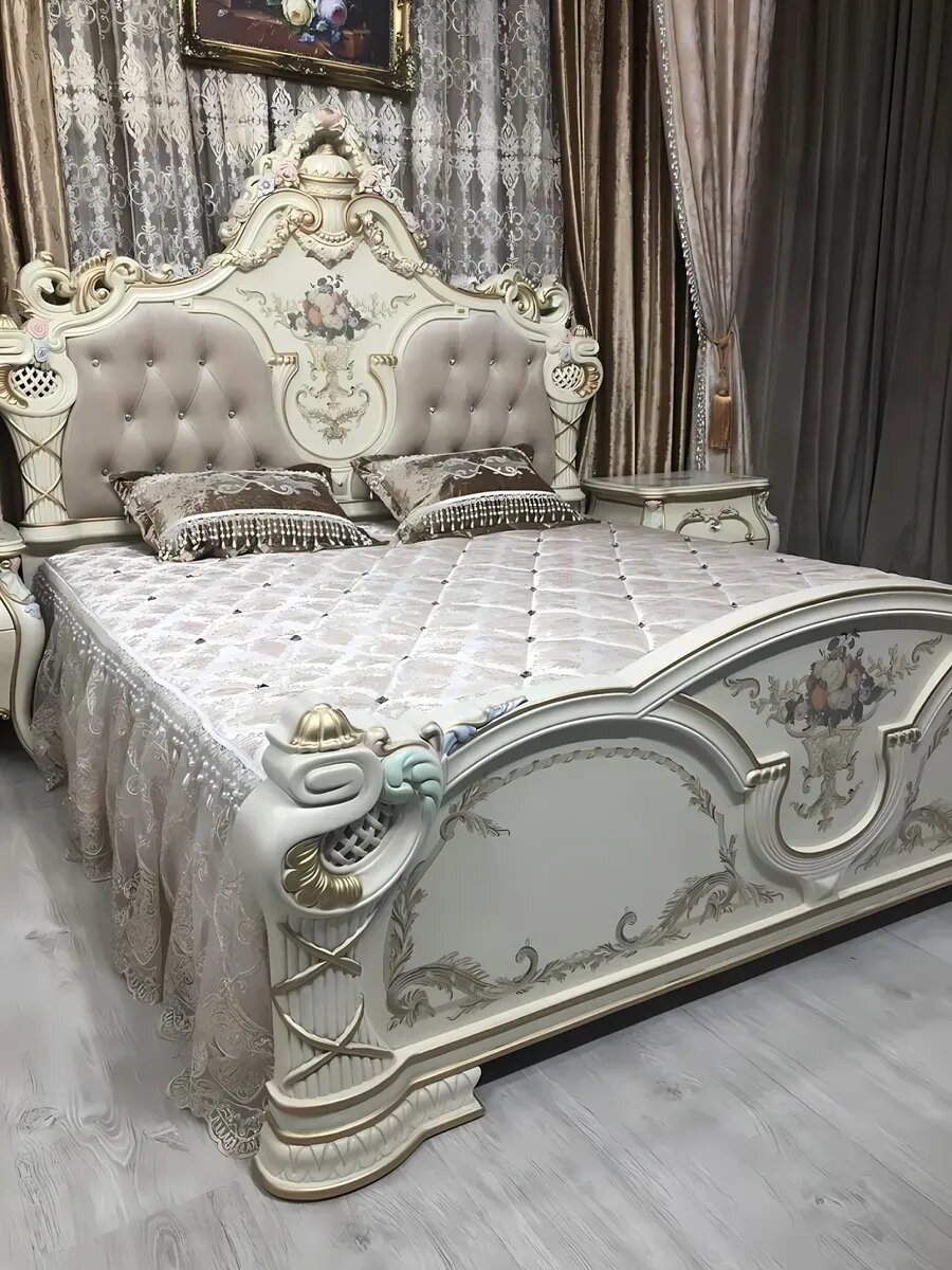 Кровать двуспальная велюр белый 180.2х200 см