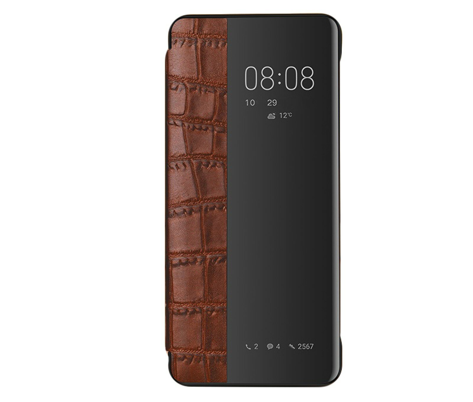 Чехол-кейс MyPads для Huawei P30 Pro с боковым окном и рельефной фактурой под кожу крокодила коричневый
