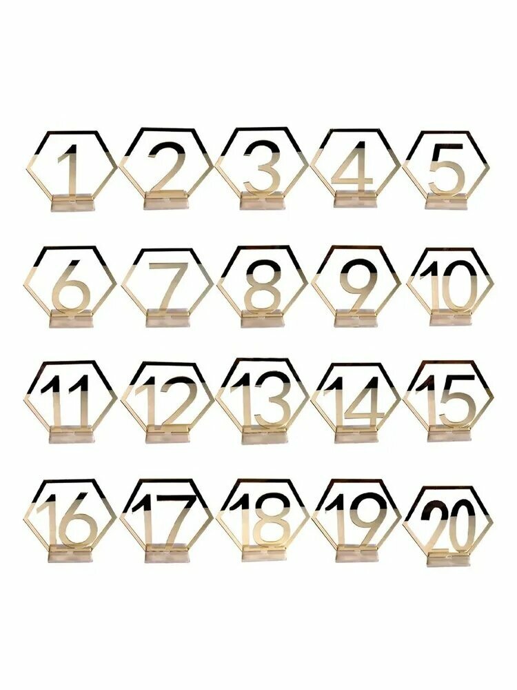 LAMIRO Рождественские таблички для стола, номера 1-20, акриловые зеркальные цифры, подставки для карточек, декор для свадьбы и дня рождения (золотые).