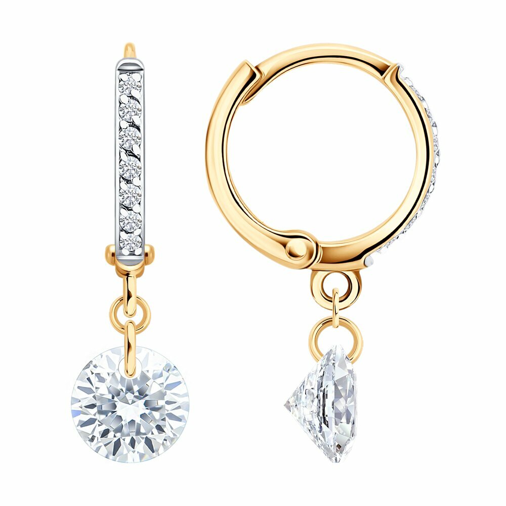 Серьги, красное золото, 585 проба, фианит