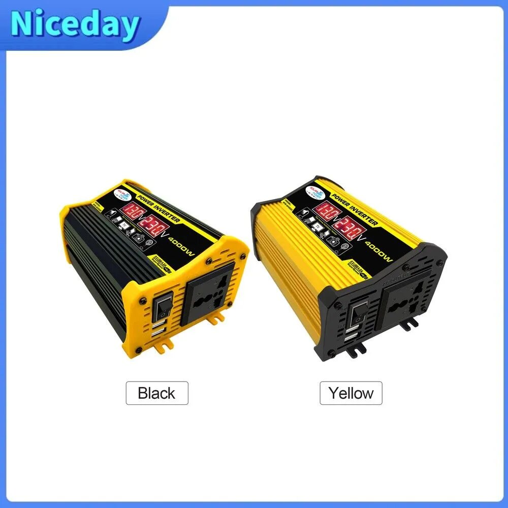 Power Inverter DC 12V to AC 220V 4000W Car Power Inverter Modified Sine Wave Converter with USB Ports Black Yellow