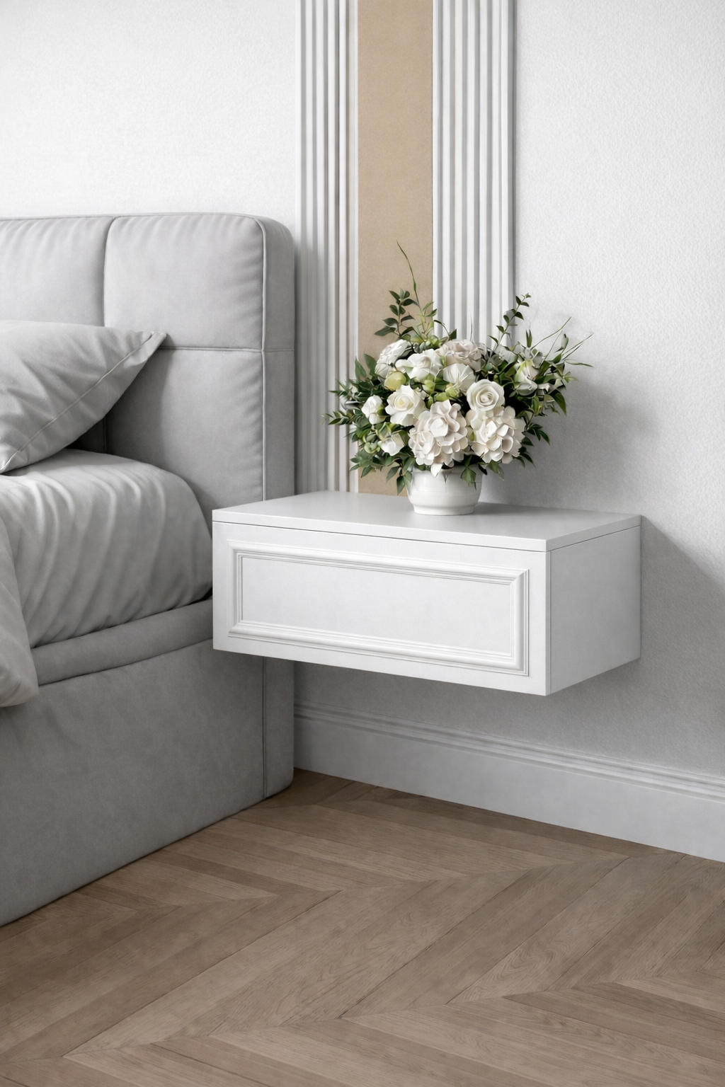 Тумба прикроватная "Оливия", подвесная, МДФ, ящик, маленькая, без ручки, в спальню, прихожую, детскую