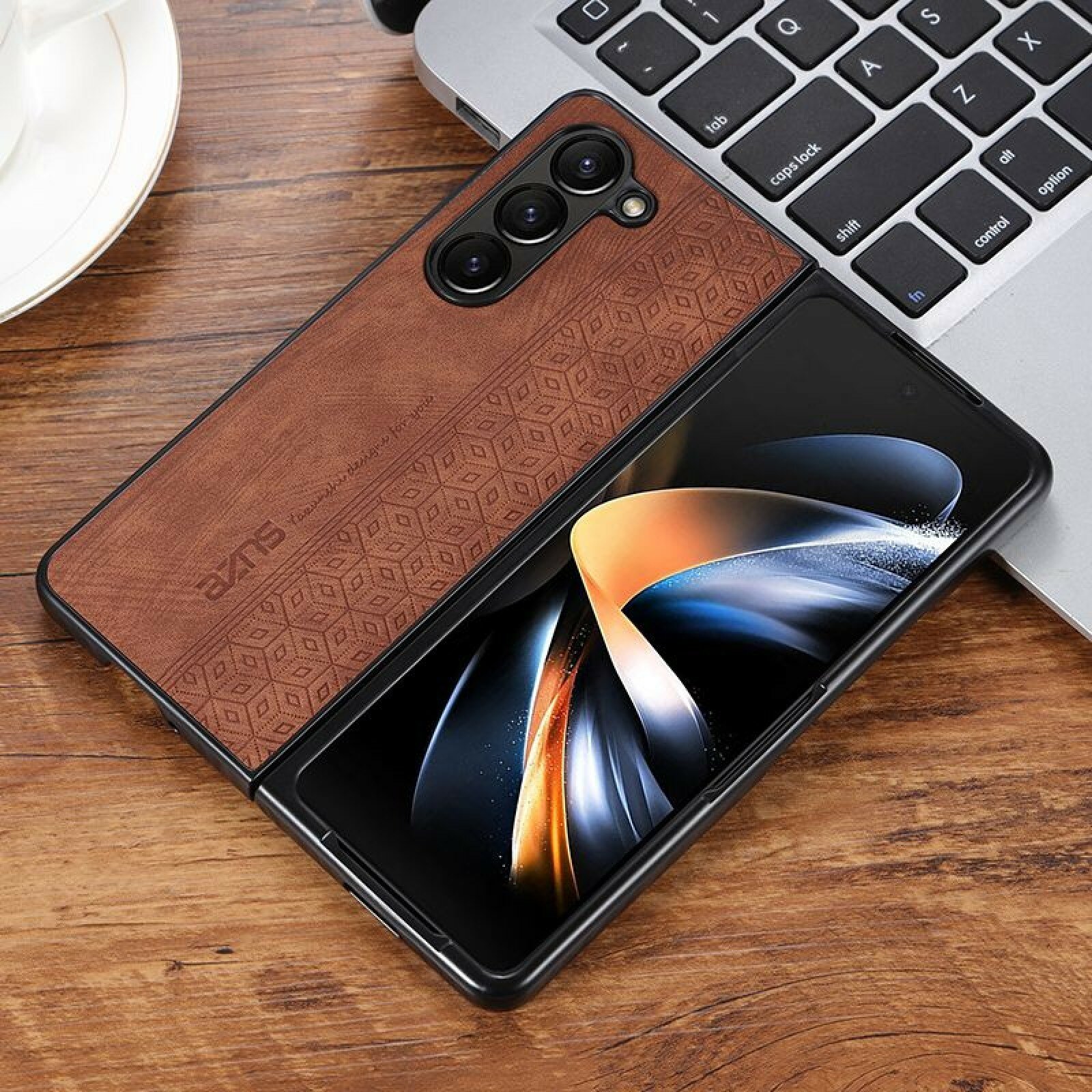 Чехол MyPads для Samsung Galaxy Z Fold 5 из высококачественной кожи, защитный, коричневый