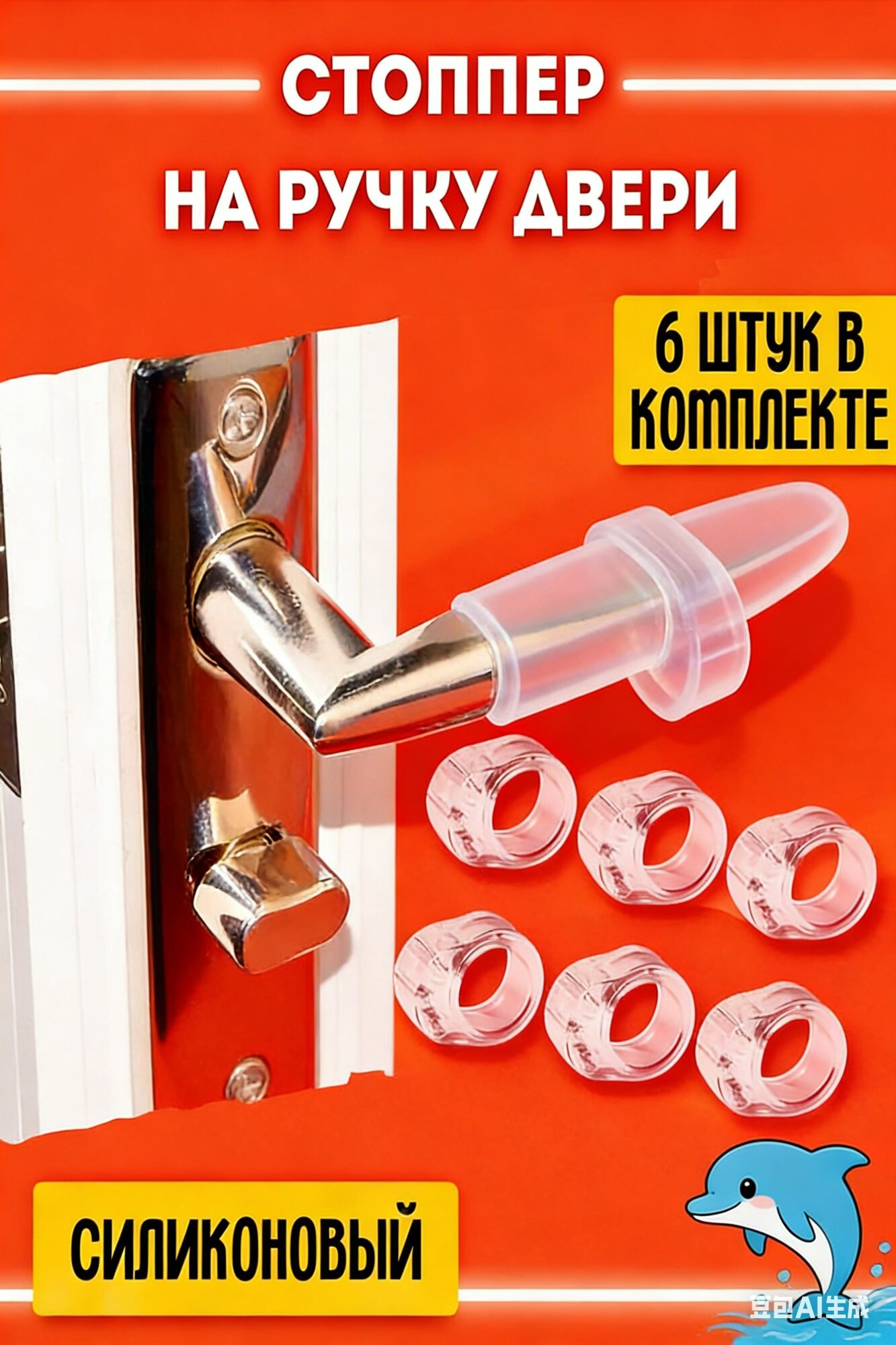 Стоппер на ручку двери / ограничитель для двери силиконовый