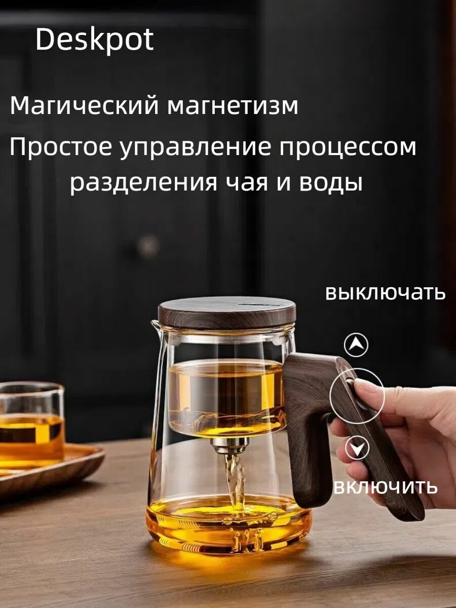 DeskpotСтеклянный чайник Кунг-фу и магнитная система, открывающаяся одним ключом, для разделения чая и воды