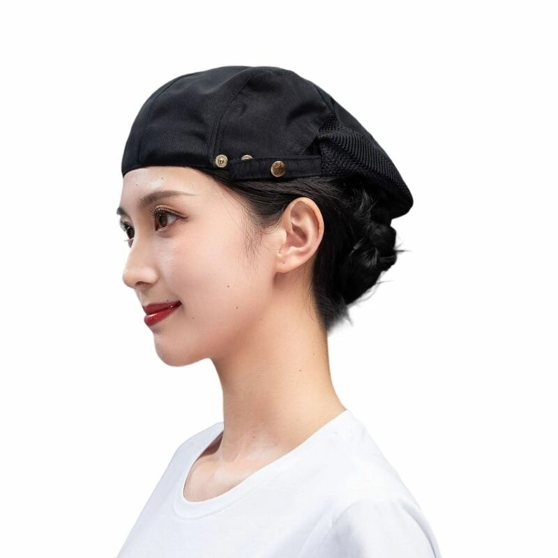 Рабочая шляпа официанта, кейтеринговая Шляпа-берет с тремя пряжками, сетчатая Черная