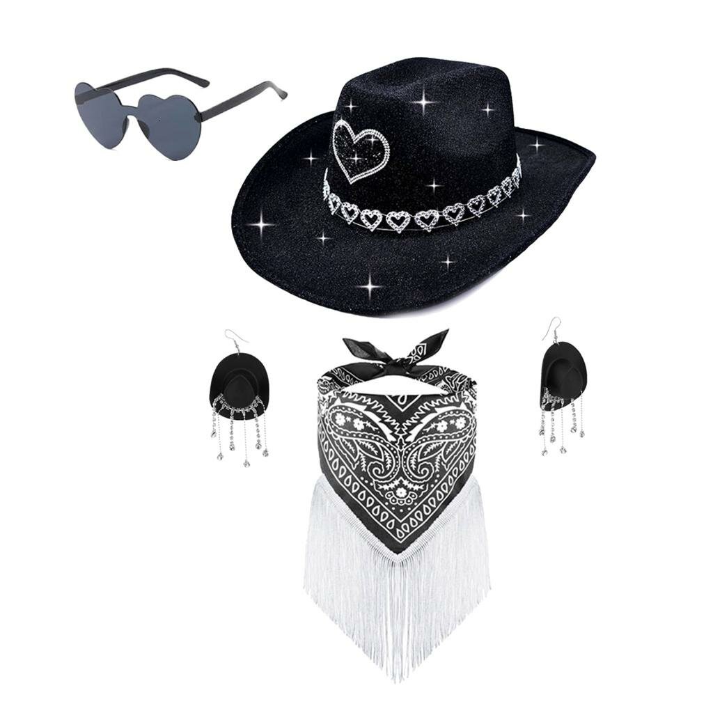 Набор из 4 шт. ковбойских шляп и очков, Черный