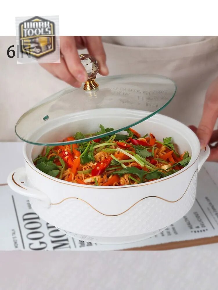 Супница для супа керамическая, бульонница белая, с крышкой, 15.2 см, 1 шт