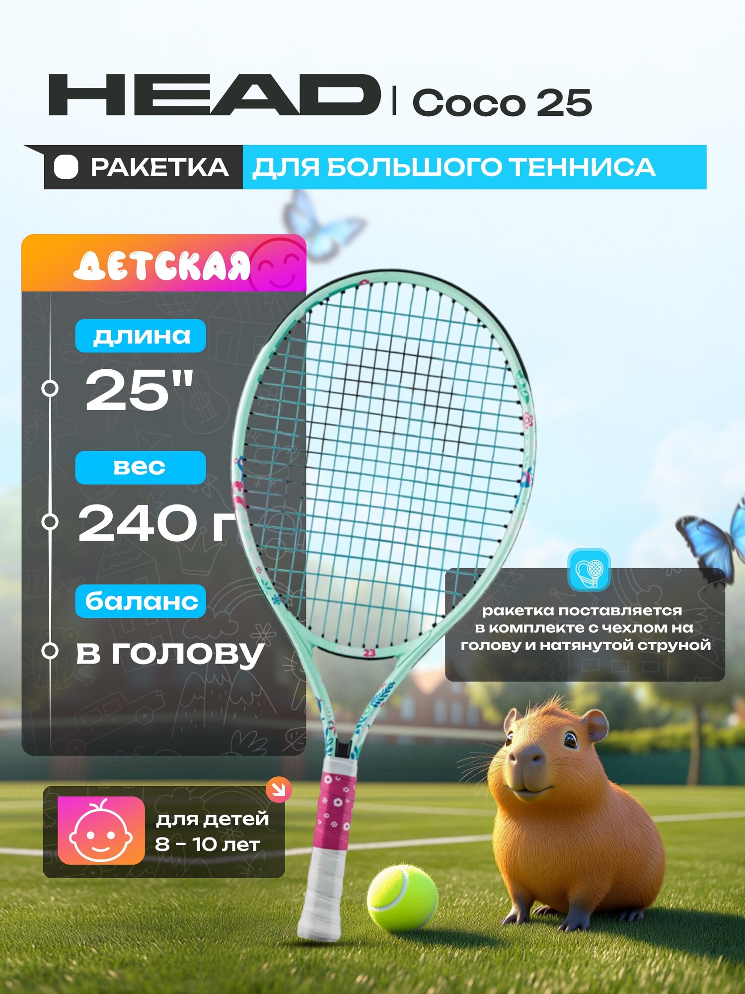 Ракетка для большого тенниса детская HEAD Coco 25 (8-10 лет) Gr07 235804