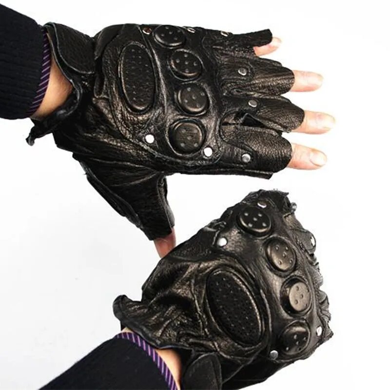 Мужские кожаные полуперчатки Bickmods, XL, Metallic nails