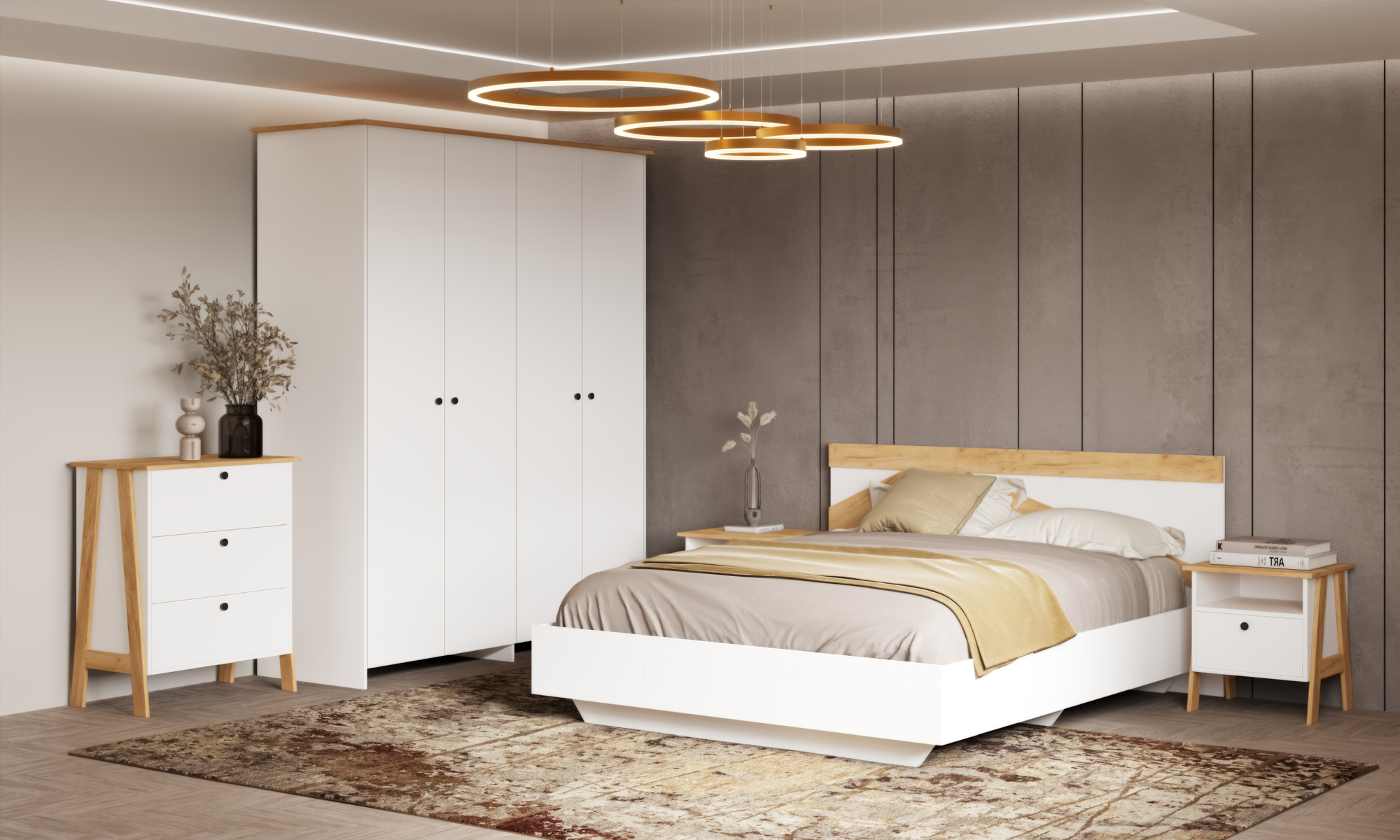 Спальный гарнитур "Теодора", крафт золотой/белый