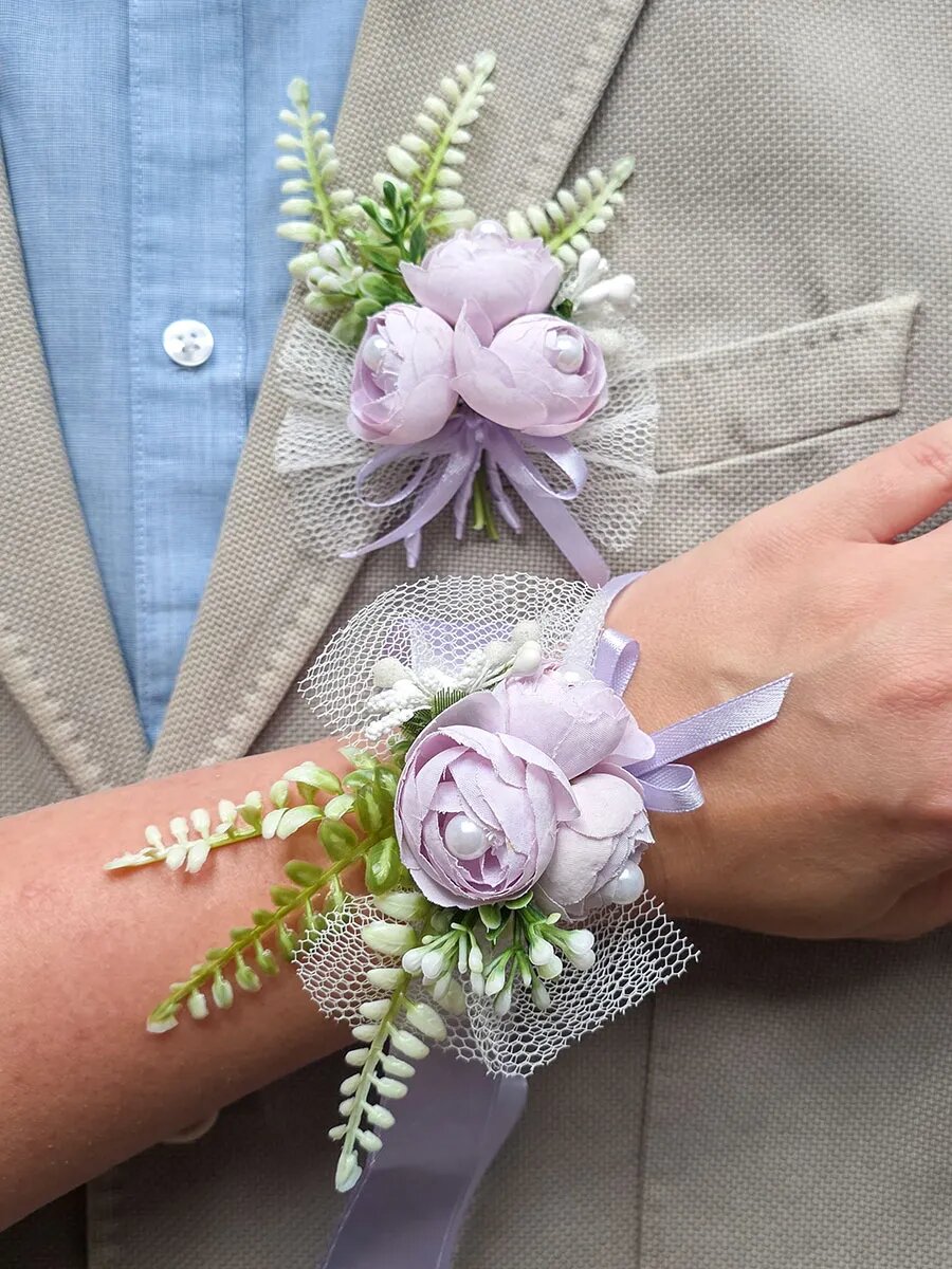Набор: бутоньерка и браслет для жениха и невесты на руку и пиджак, комплект для свидетелей и гостей на свадьбу¶