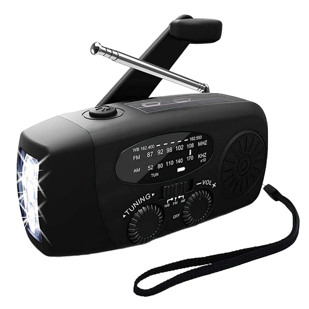 Радиоприемник переносной AM FM с солнечной панелью и светодиодным фонариком, 600 мА ч