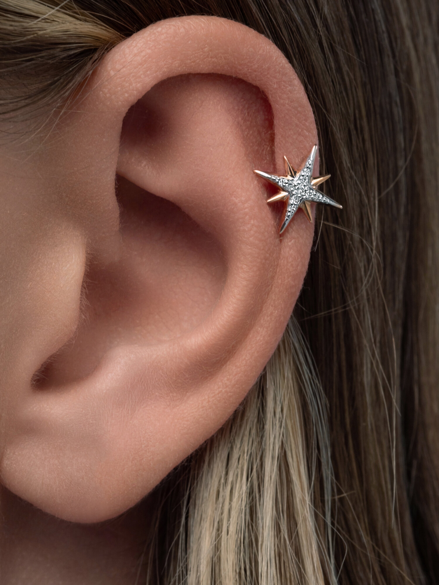 Пирсинг, красное золото, 585 проба, родирование, бриллиант