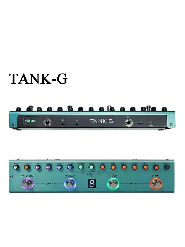 Yuimer TANK-G портативный многофункциональный процессор басовых эффектов со встроенным аккумулятором, 36 редактируемыми пресетами.