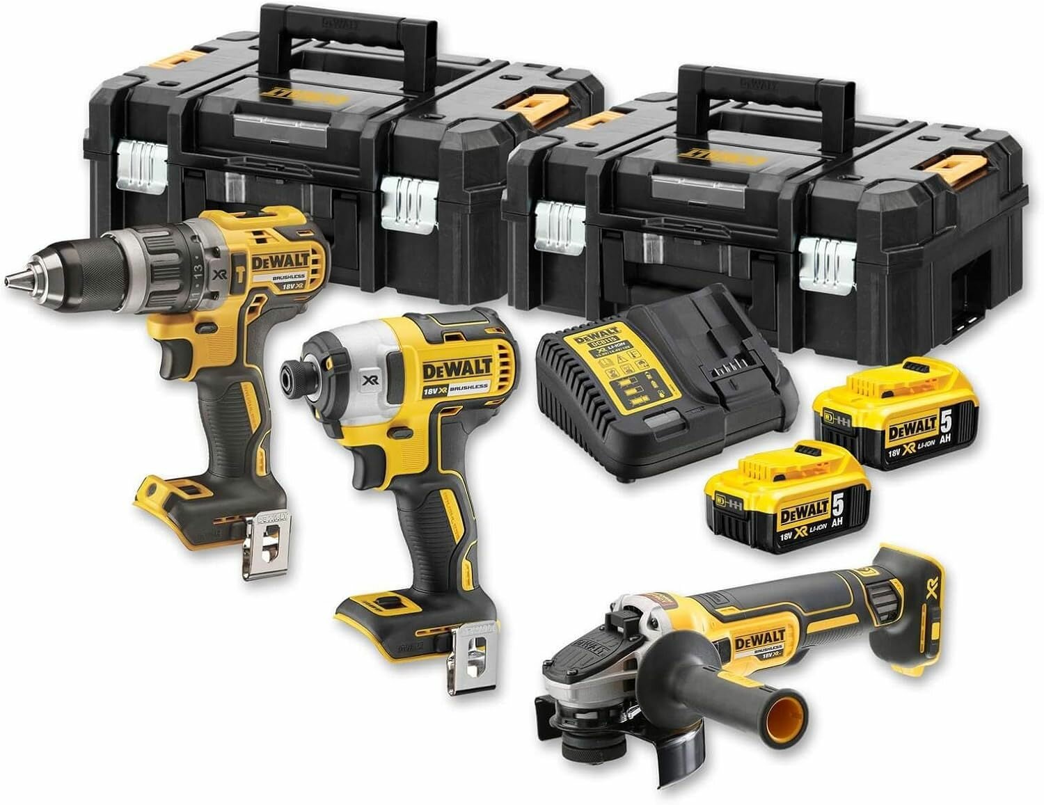 Набор электроинструмента DeWALT DCK384P2T (шуруповерт, винтоверт, болгарка, 2 АКБ, кейс)